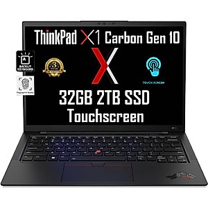 Lenovo ThinkPad X1 Carbon Gen 10 Business Laptop (14" FHD+ Touchscreen, Intel 12-Core i7-1260P, 32GB LPDDR5 RAM, 2TB SSD), Backlit, Fingerprint, 3-Yr Warranty, FHD Webcam, Wi-Fi 6E, Win 11 Pro, Black