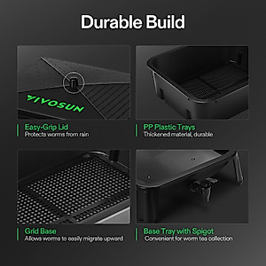 VIVOSUN 5-Layer Worm Compost Bin, 50L Worm Composter, Easy Setup Inclusive Worm Farm Kit for Recycling Food Waste