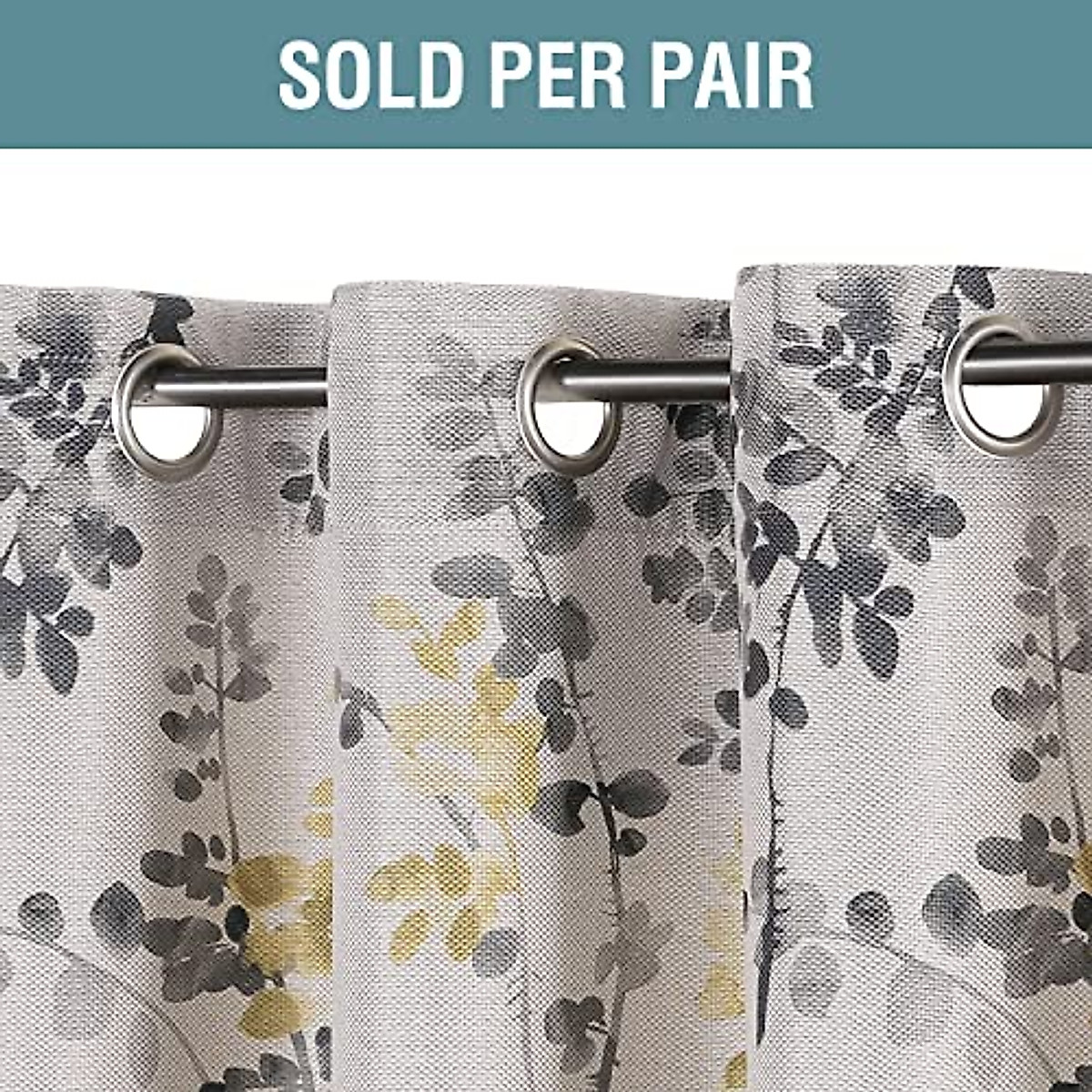 H.VERSAILTEX Linen Blackout Curtains 96 Inches Long Thermal Insulated Room Darkening Linen Curtains for Bedroom Textured Burlap Grommet Window Curtains for Living Room, Grey and Yellow, 2 Panels
