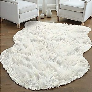 Gorilla Grip Fluffy Faux Fur Rug, Machine Washable Soft Furry Area Rugs, Rubber Backing, Plush Floor Carpets for Baby Nursery, Bedroom, Living Room Shag Carpet, Luxury Home Decor, 3x5, Ivory