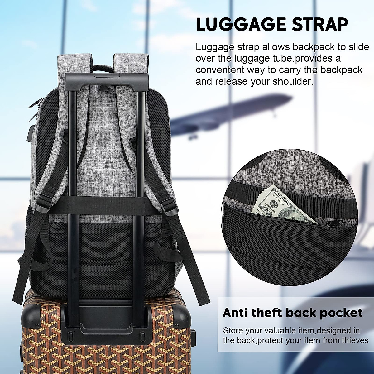 Lumesner Laptop Backpack for Men,Water Resistant Travel Laptop Backpack with USB Charging Port,Anti Theft College School Backpack Laptop Bag for Women Fits 15.6 Inch Computer and Notebook-Grey