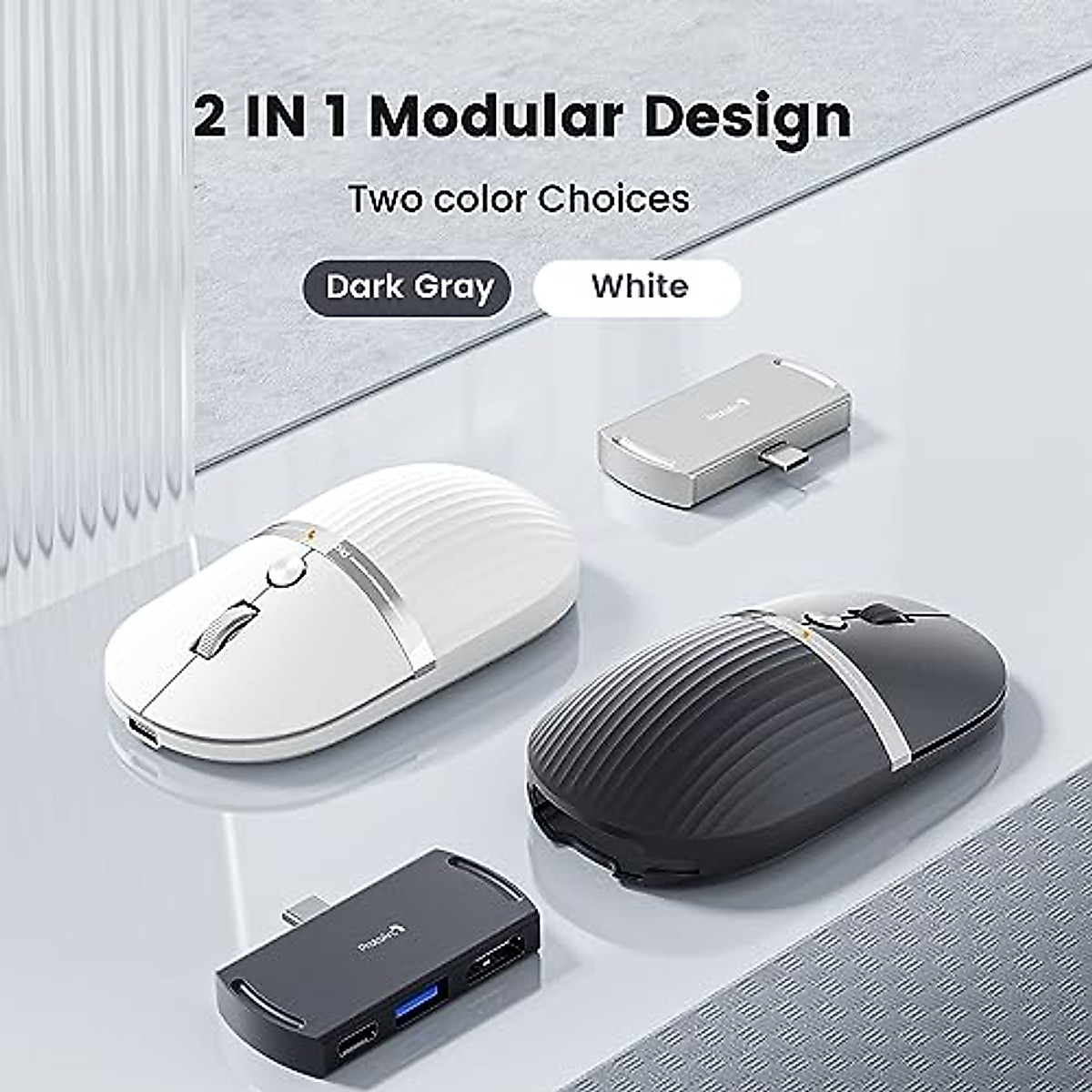 ProtoArc USB C Wireless Bluetooth Mouse, Multi-Device HubMouse for Business and Travel with Type C Hub Portable Silent Rechargeable Laptop Mouse for iPad, Tablet, MacBook, Surface Pro-Dark Gray
