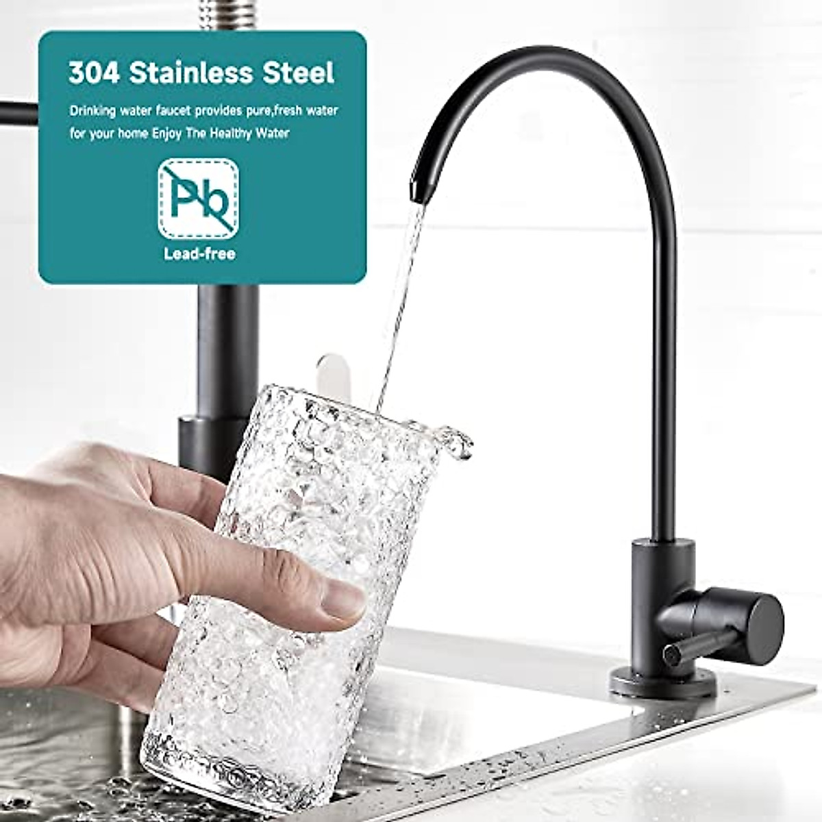 Drinking Water Kitchen Faucet Matte Black,FVITA 304 Stainless Steel Sink Filter Water Faucet Reverse Osmosis Water Filter Faucet