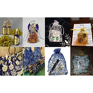 Ankirol 100pcs Sheer Organza Favor Bags For Wedding Baby Shower Rattan Print Gift Bags Samples Display Drawstring Pouches (3x4 inch, gold)