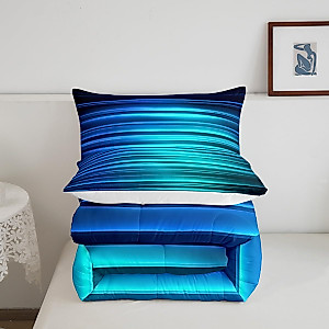 Feelyou Blue Black Gradient Comforter Twin Size, Abstract Ombre Comforter for Kids Toddler Geometric Abstract Ombre Bedding Set Gradient Contemporary Duvet Set Lightweight Quilt Set