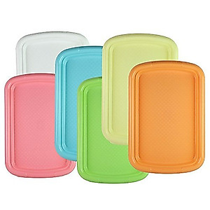 Tzipco's Durable Plastic Rectangular Serving Tray / Fast Food Plate, 15" x 10" (Set of 6 Colors)