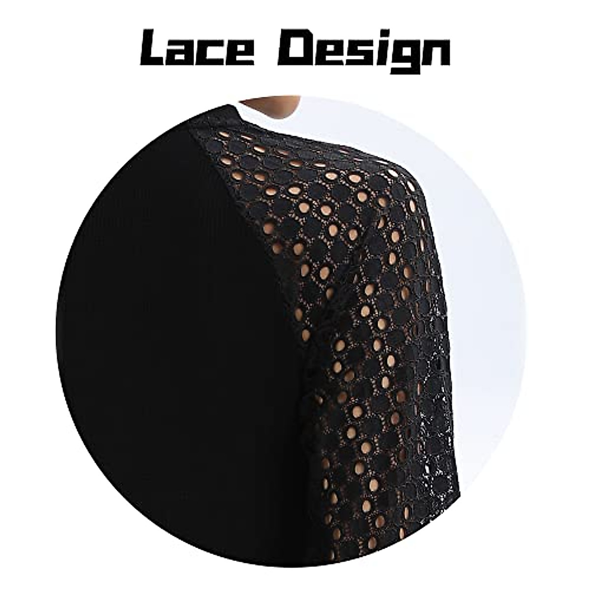 Sigeeya Women’s Long Sleeve Casual Tunic Tops Lace Lady Tops and Blouse(Black,Large)