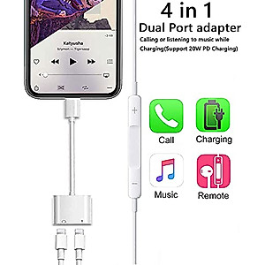 CHAOPAI [Apple MFi Certified] 2 Pack Dual Lightning iPhone Headphones Adapter & Splitter Dongle 4 in 1 Music+Charge+Call+Volume Control Compatible for 13/12/11/XS/XR/8/7/6