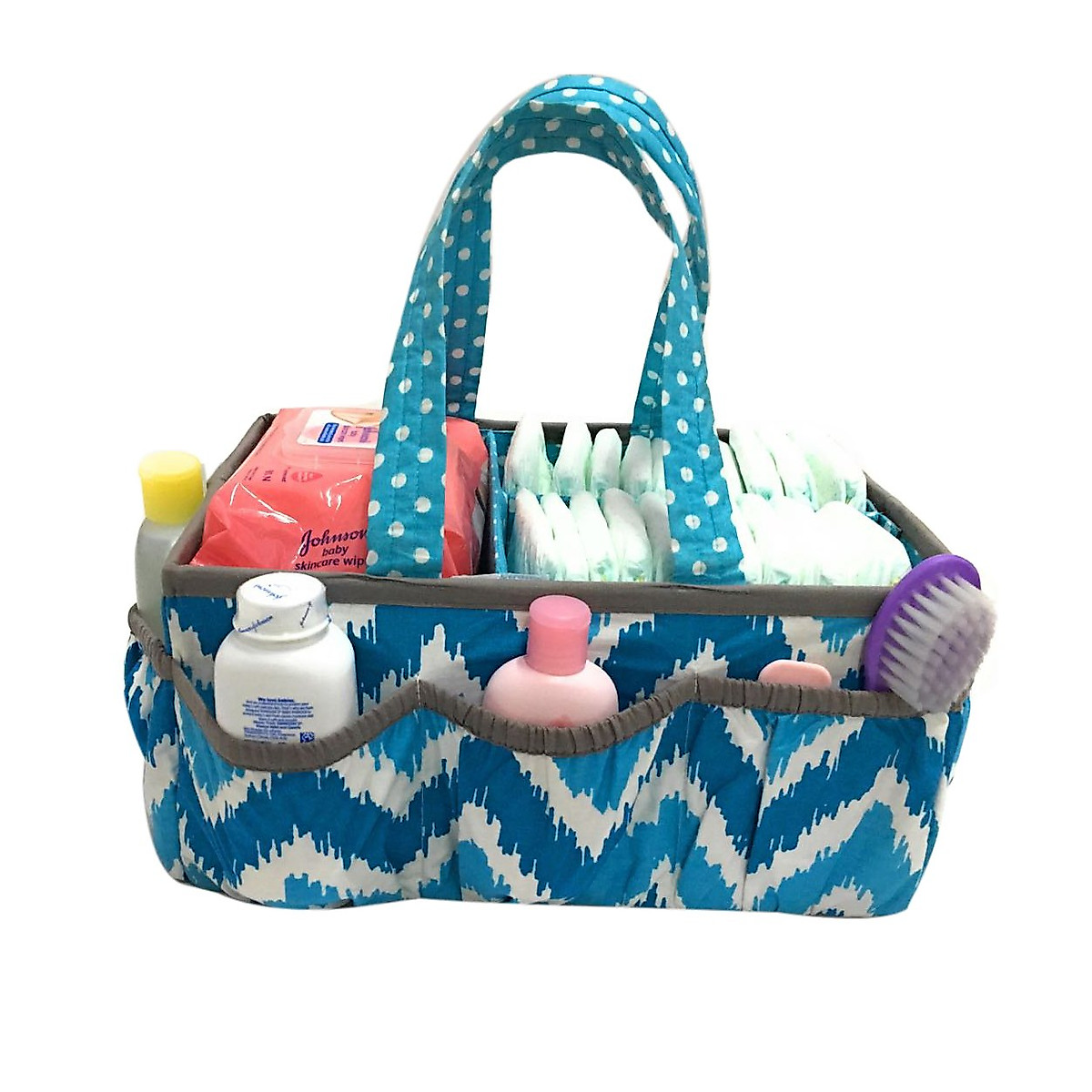 Bacati Mix and Match Nursery Fabric Storage Caddy with Handles, Turquoise