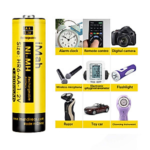iMah HR6 AA rechargeable batteries Ni-MH 1.2V 1800mAh for Flashlight Remote Control Car Toys Clock, also Compatible with Panasonic BK-3MCCA8BA BK-3HCCA8BA BK-3MCCA4BA BK-3HCCE4BE, 8-Pack