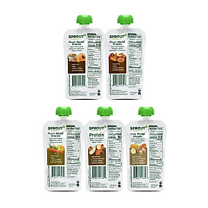 Sprout Organic Baby Food, Stage 3 Pouches, 8 Flavor Meat & Plant Protein Variety Pack, 4 Oz Purees (Pack of 12), Packaging May Vary