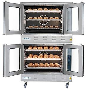 KoolMore 38 in. Full-Size Double Commercial Natural Gas Convection Oven 108,000 BTU With Stacking Kit in Stainless-Steel (KM-DCCO54-NG)
