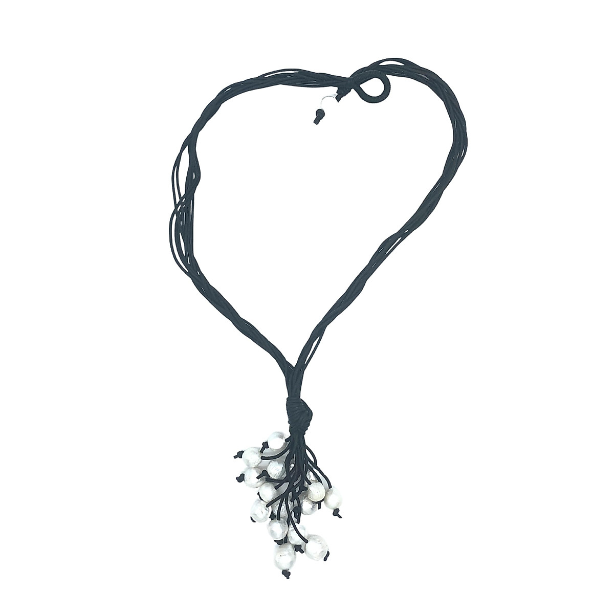 White Baroque Pearl Y-necklace on Black Leather Cord