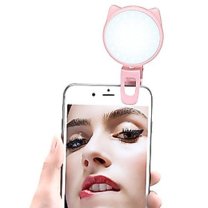 OURRY Selfie Clip on Ring Light, Mini Rechargeable 9 Level Adjustable Brightness Light with 32 LED, 2-8 Hours, USB Flash Lighting for iPhone/Android Cell Phone Photography,Video, Vlogging - Pink