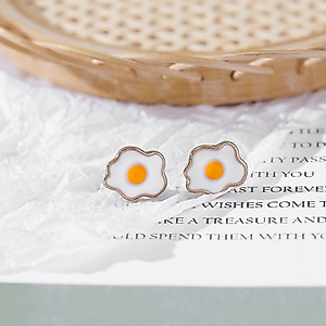 Cute Fried Egg Stud Earrings Funny Gold Plated Poached Egg Dangle Earrings for Women Kitchen Cooking Statement Jewelry Gifts