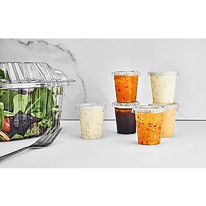 KingZak 150 Sets - 2oz, Disposable Mini Plastic Jello Shot Cups With Lids Perfect For Portion Souffle, Condiment, Dipping Sauce, Salad Dressing And More