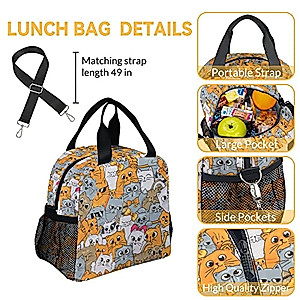 XaocNyx Cat Backpack with Lunch Box and Pencil Case Set, 3 in 1 Matching Girls Boys Colorful Backpacks Combo, Cute Bookbag and Pencil Case Bundle