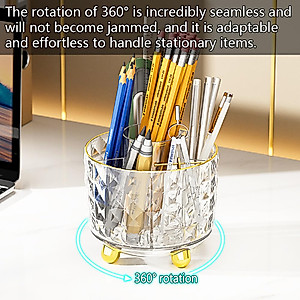 GOTOBA Pen Holder for Desk, 6 Slots 360° Degree Rotating Desk Organizers - Pencil Pen Organizers for Desk - Pencil Holder for Desk - Pencil Cup Pot for Office School Home Art Supply (Transparent)