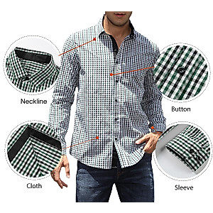 JMIERR Mens Button Up Shirts Long Sleeve Dress Shirts Plaid Slim Fit Fasion Casual Clothing, US 49(2XL), A Green