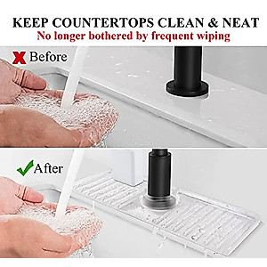 YATOISUR Sink Splash Guard 14.4” x 5.4” - Sink Faucet Mat with Faucet Water Catcher Mat & Soap Dish & Sponge Holder 3 in 1 - Silicone Faucet Handle Drip Catcher Tray for Kitchen RV & Bar Faucet, Clear