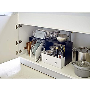 Yamazaki Home Cabinet Storage Organizer | Set of 2 | Kitchen Pantry | Steel | Riser, One Size, Black