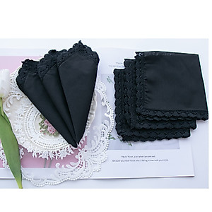 MemoryHanky Ladies Bridal Wedding Crochet Lace Handkerchiefs Black Cotton Hankies 6PCS