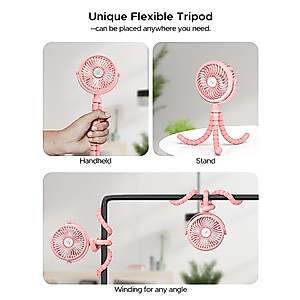 Creiv Stroller Fan, Baby Stroller Fans Clip On Car Seat, Battery Operated Portable Fan with 3 Level Wind Speeds and LED Lighting Available for Stroller, Car Seat and more