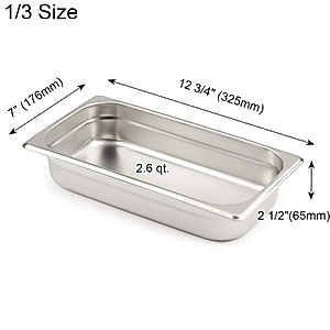 CURTA 6 Pack Anti-Jam Slotted Hotel Pans with Lids, 1/3 Size 2 1/2 Inch Deep, NSF Commercial 18/8 Stainless Steel Chafing Steam Table Food Pan with Covers