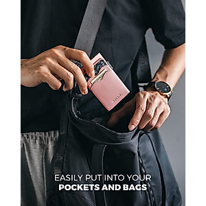 VULKIT Credit Card Holder Minimalist Slim Pop Up Wallet with Leather Slots RFID Blocking for Men and Women Holds 7 Cards and Notes Rose