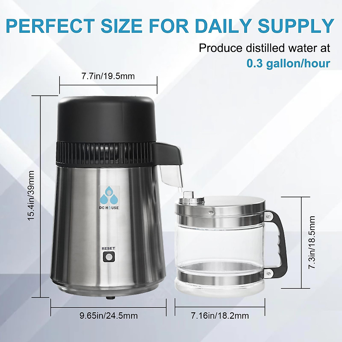 DC HOUSE 1Water Distiller, 304 Stainless Steel Home Countertop Distiller Water Machine, Distilled Water Maker, Distill Distilling Water Purifier Distillers to Make Clean Water