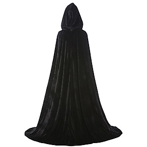 LuckyMjmy Velvet Renaissance Medieval Cloak Cape Lined with Satin (Large, Black)