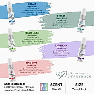 OMAZE Mist N Go Refresh Toilet Spray - Bathroom Spray Odor Eliminator - Toilet Smell Eliminator Deodorizer - Bathroom Smell Good Spray Women Men Odor Neutralizer Spray Fresheners - Breeze + Dream + Lavender + Fresh Linen + Blossom 0.68oz x5