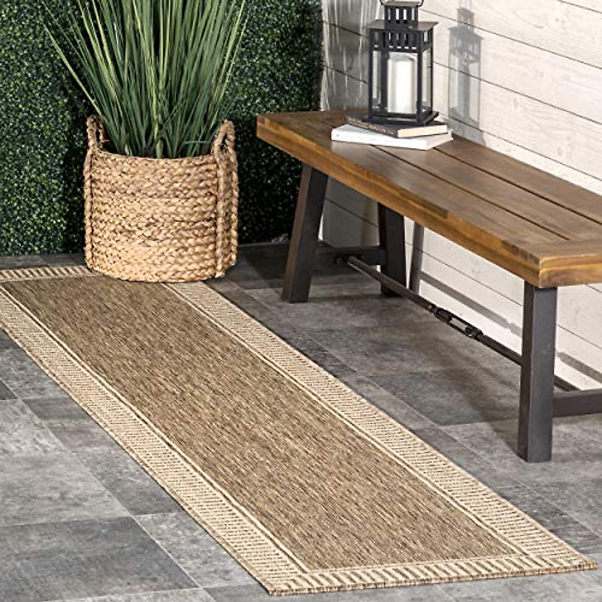 nuLOOM Asha Simple Border Indoor/Outdoor Area Rug, 5' x 8', Light Brown