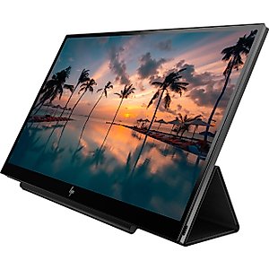 HP E14 FHD (1920 x 1080) Portable Travel Monitor Bundle with USB Type-C, Black Matte Bluetooth Folding Wireless Keyboard, and Black Pebble M355 Bluetooth Wireless Mouse