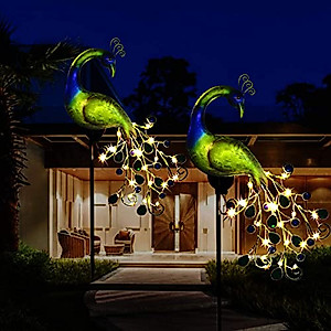 Solar Garden Lights Metal Decorative Garden Stakes Waterproof Peacock Solar Stake Light for Outdoor Patio Yard Pathway
