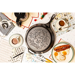 Lodge 13.25 Inch Dolly Parton Pre-Seasoned Cast Iron Stamped Skillet - Signature Teardrop Handle - Use in the Oven, on the Stove, on the Grill, or Over a Campfire - Clear Blue Morning