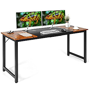 Tangkula 63 Inch Large Home Office Computer Desk, Modern Splice Study Writing Desk w/Heavy Duty Steel Frame, Spacious Conference Desk, Industrial Computer Table Workstation, Easy Assemble