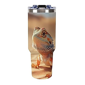 Bearded Dragon in Desert Insulated Tumblers with Handle Stainless Steel Coffee Mug Funny Travel Cup with Lid Straw 40oz
