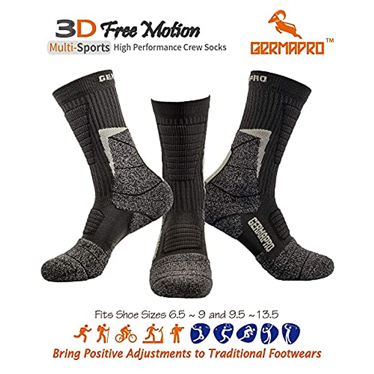 Men's Breathable Hiking Work Boot Socks w/Anti-Stress Moisture Wicking Germanium & Coolmax Fiber Lite-Compression 1/2 pr (X-Large, Brown)