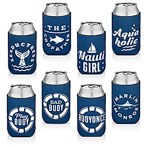 Laila & Lainey 10 Pack Can Cooler Sleeves - Boat Party Favors - Nautical Party Decorations, Accessories - Funny Beer Cooler, Blue, 44