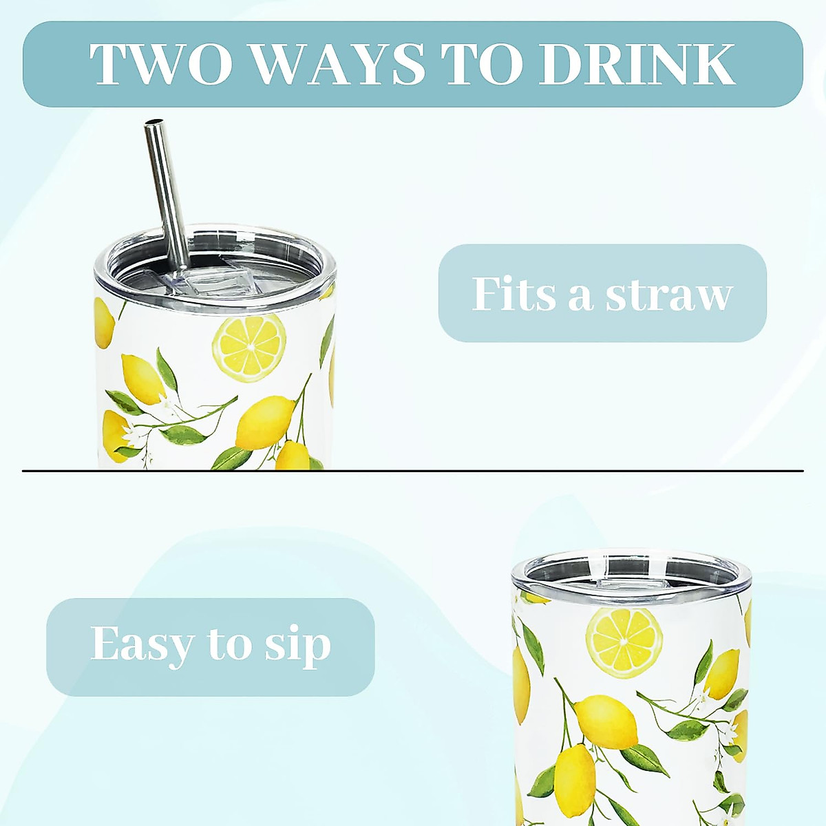 Yellow Lemon Tumbler 20 Oz, Summer Lemon Gifts for Women Girls, Lemon Tumbler Coffee Mug Cup Water Bottle Drinking Cup for Cold or Hot Drinks, Lemon Stuff Accessories Things