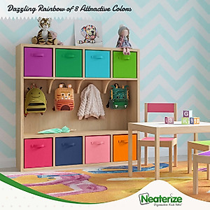 NEATERIZE 11 Inch Cube Storage Bins For Kids - Set of 8 - Fits Into Most Storage Cubes Organizer, Perfect For Toy, Clothing, nursery or General Closet Organization