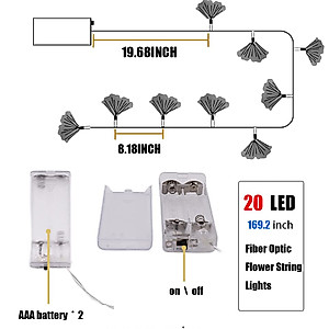 TIANSHENG Fiber Optic Flower String Light, 14ft 20 Led Flower Light Waterproof, Battery Powered Suitable for Bedroom, Christmas Tree, Garland, Wedding Party, New Year, Garden Romantic Decor-Warm Light