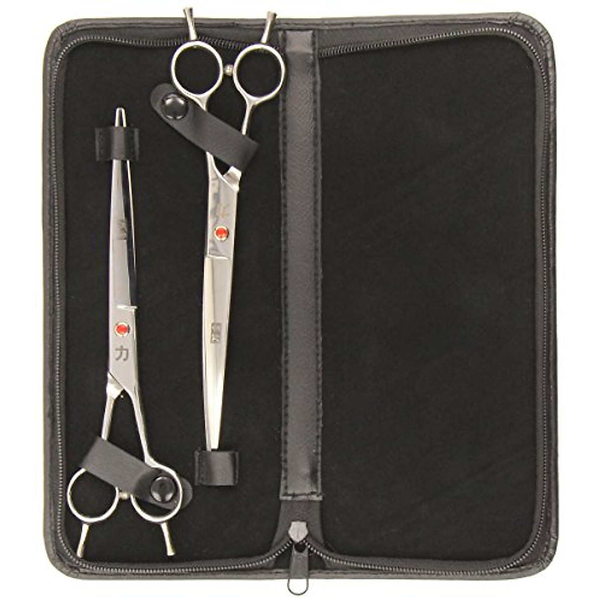 ShearsDirect Professional Japanese Stainless 7.5-Inch Straight and Curved Grooming Shears with Opposing Handle, Set of 2