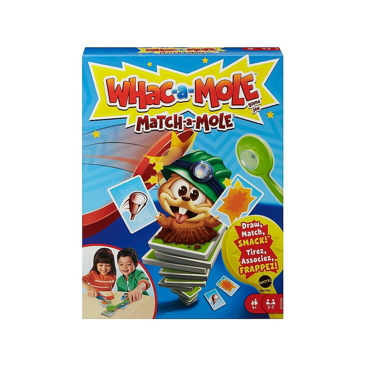 Mattel Games WHAC-A-MOLE Match-A-MOLE Kids Card Matching Game with Mole Smackers for 2 to 3 Players 5 Year Old & Up