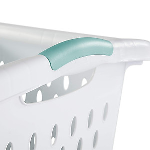Sterilite 12138004 Laundry Basket 2.2 Bushel White Aqua Chrome Handles/Divider (Pack of 4)