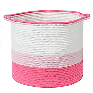 Midlee Pink Toys Cotton Rope Basket- 3 Tone- Nursery Dog Kids Baby Woven Storage Bin Organizer