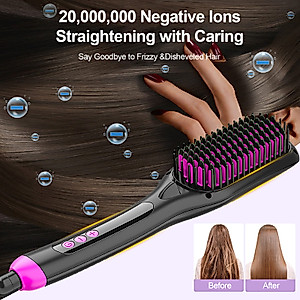 Hair Straightener Brush Hoxida Ionic Anti-Scald Straightening Comb Brush with MCH 30S Fast Heating, 16 Temp Setting Levels, Auto-Off,Hair Straightener Comb for Professional Salon at Home, Dual Voltage