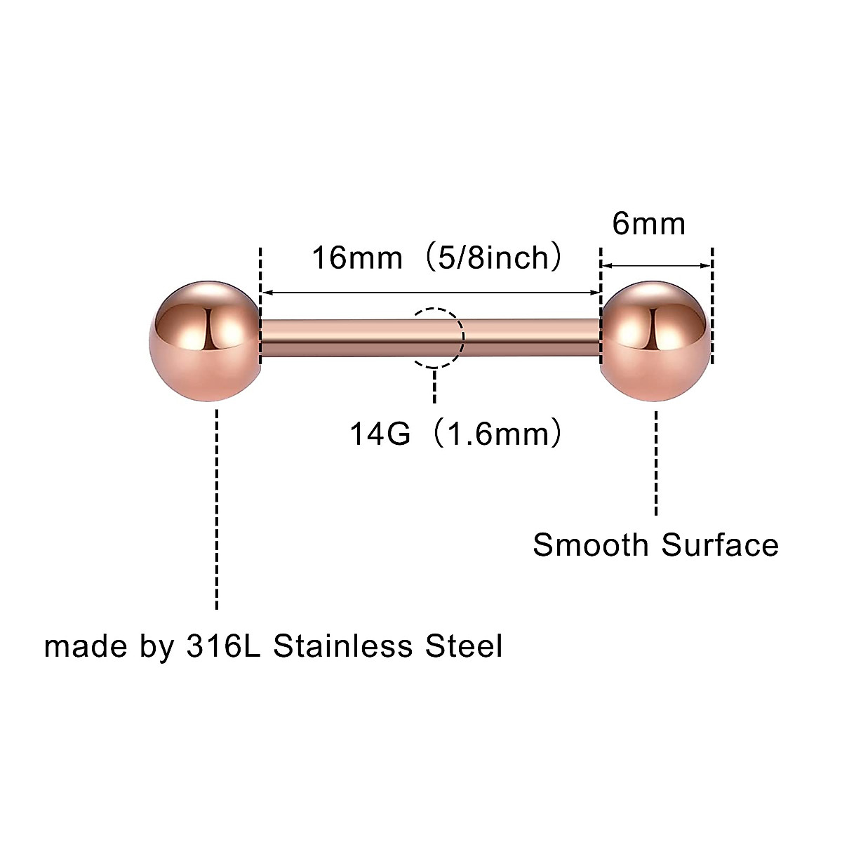 CrazyPiercing 12Pcs Different Color Tongue Rings Surgical Stainless Steel Tongue Piercing 14G 16mm Length Straight Barbell Piercing Jewelry