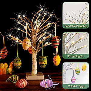 Easter Decorations for The Home 18 inch 36 LED White Birch Tree Lights with 10 Easter Eggs, Battery Operated Easter Decor Clearance, Tabletop Centerpiece for Birthday Spring Wedding Decorations